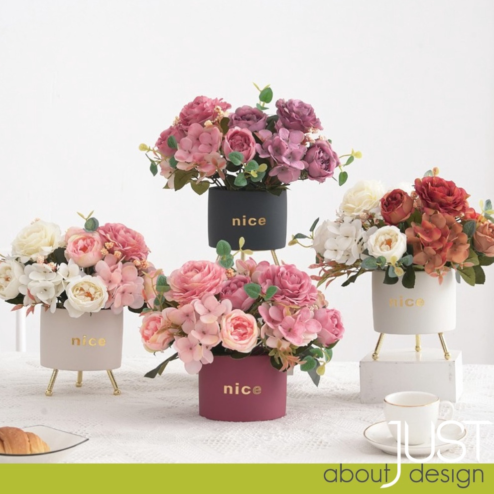 Pasu Dengan Bunga Hiasan Ruang Tamu Artificial Rose Nordic Style Flower ...