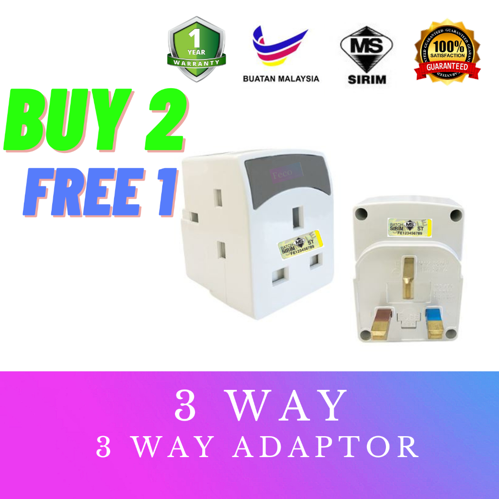 3 Way Adapter Switch / 3Way adaptor / 3way sirim adaptor usb Extension ...