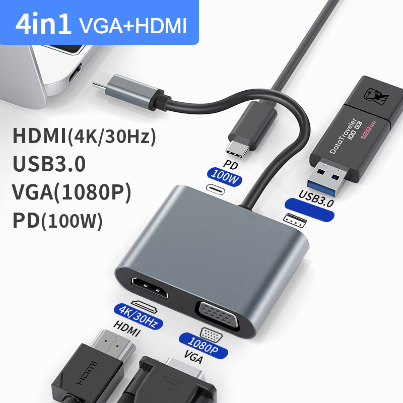 HDMI Extender Hub Splitter Dual Monitor VGA 2 IN 1 Switch USB Type C ...