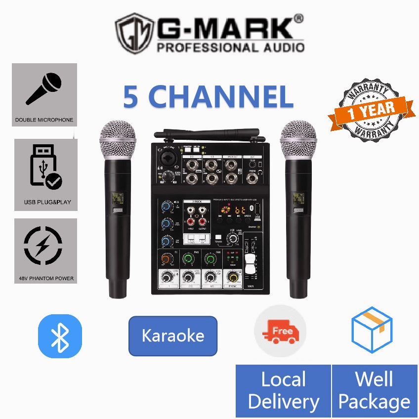 G-MARK Microphone Wireless Mixer Audio Sound Card MIC Power Amp ...