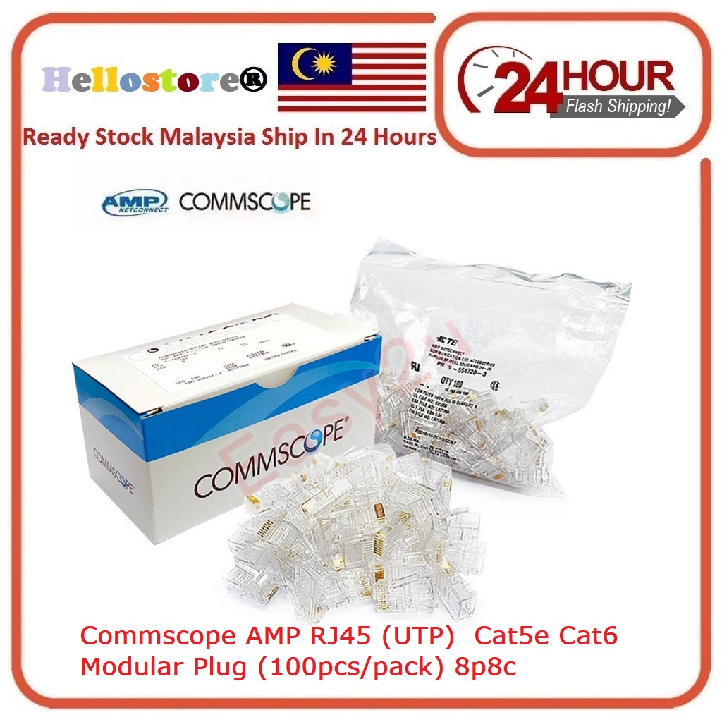 Commscope AMP CAT5E/CAT6 RJ45 (UTP) Modular Plug (100pcs/pack) 8p8c ...