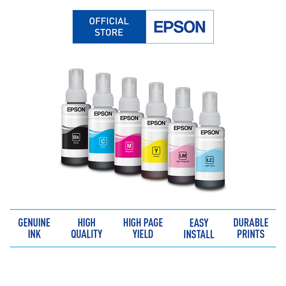 Epson T673 Ink Bottle (Black, Cyan, Magenta, Yellow, Light Cyan, Light ...