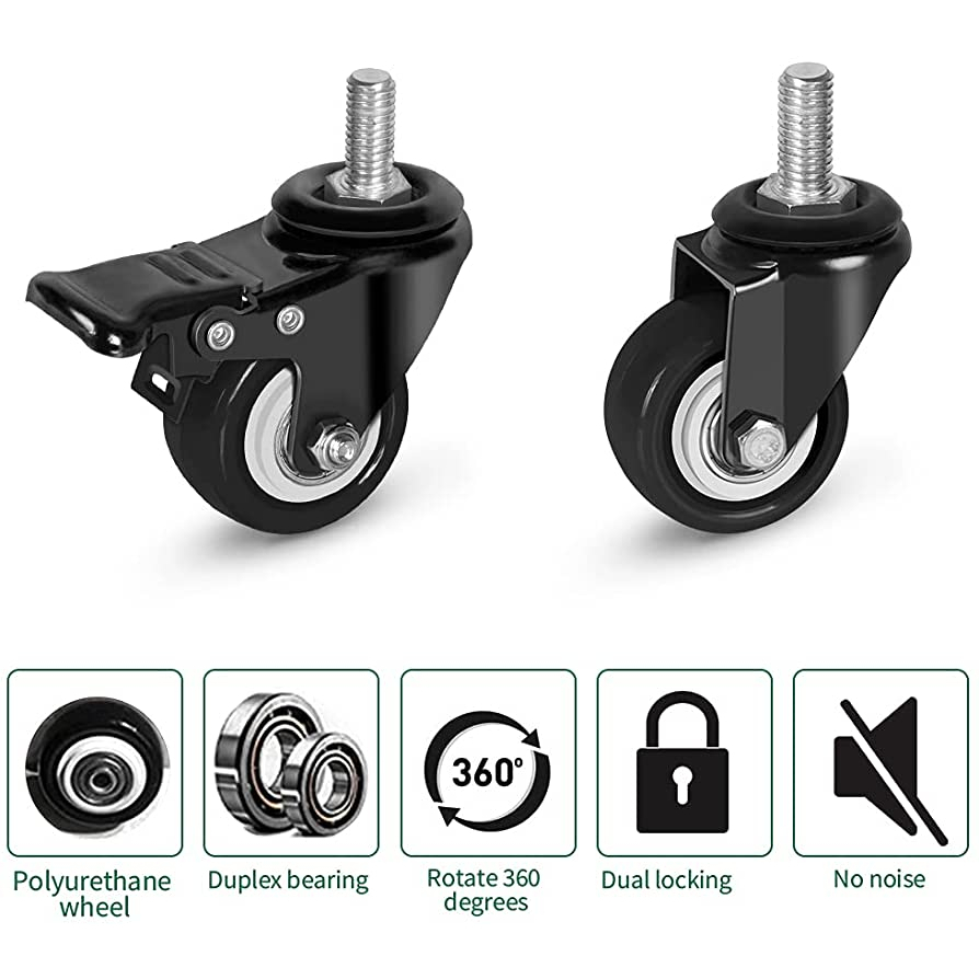 [Clear Stock Offer] Black PU 2" (50mm) M10 Swivel Fix Brake Roda Hitam ...