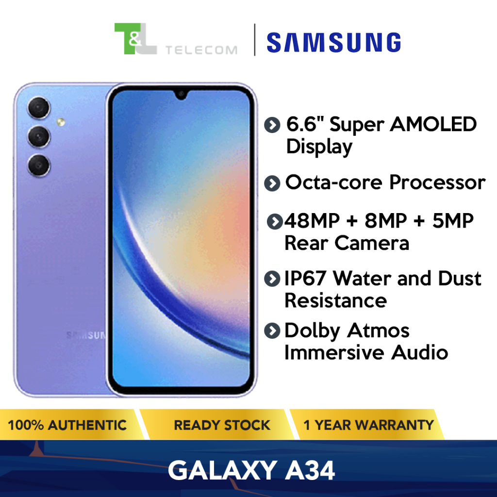 Samsung Galaxy A34 8GB+128GB Dual SIM 5G | 6.6" Super AMOLED Display | AI Image Enhancer | IP67 ...