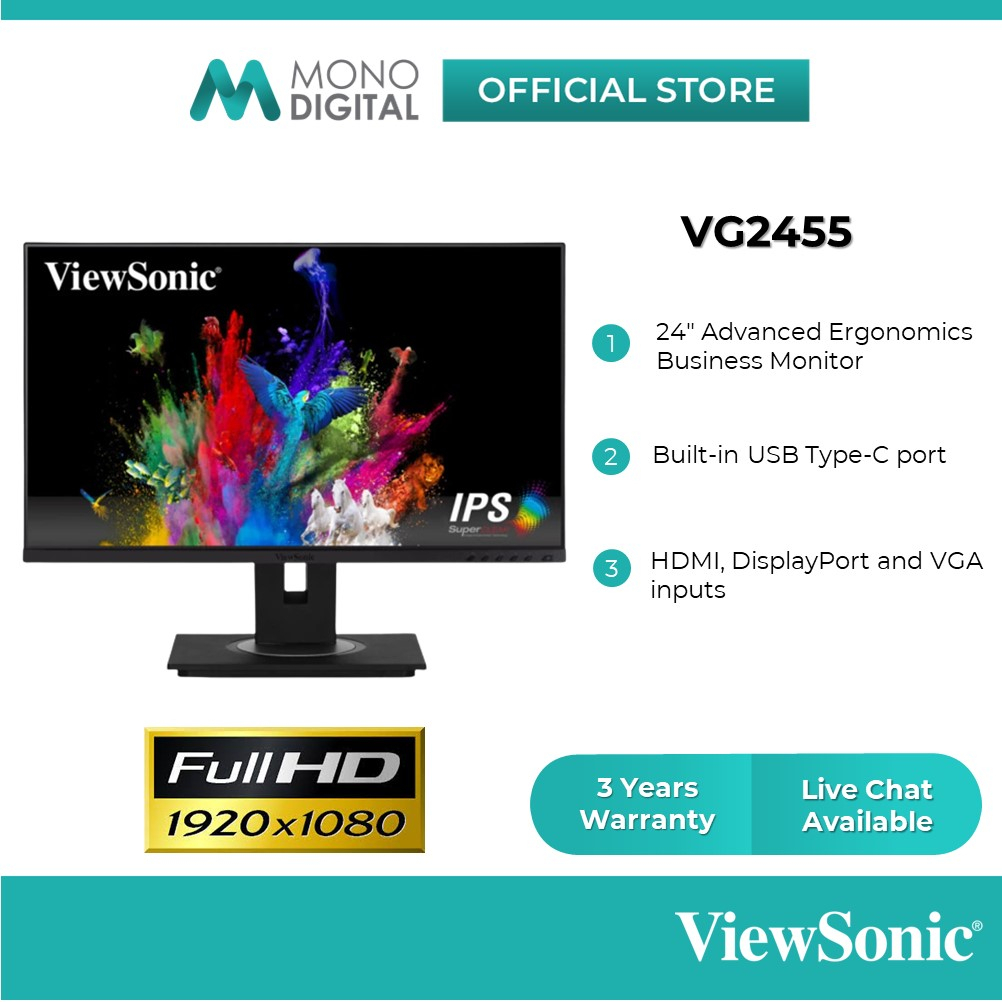 Viewsonic VG2455 24" Advanced Ergonomics Frameless Bezel IPS USB Type-C ...