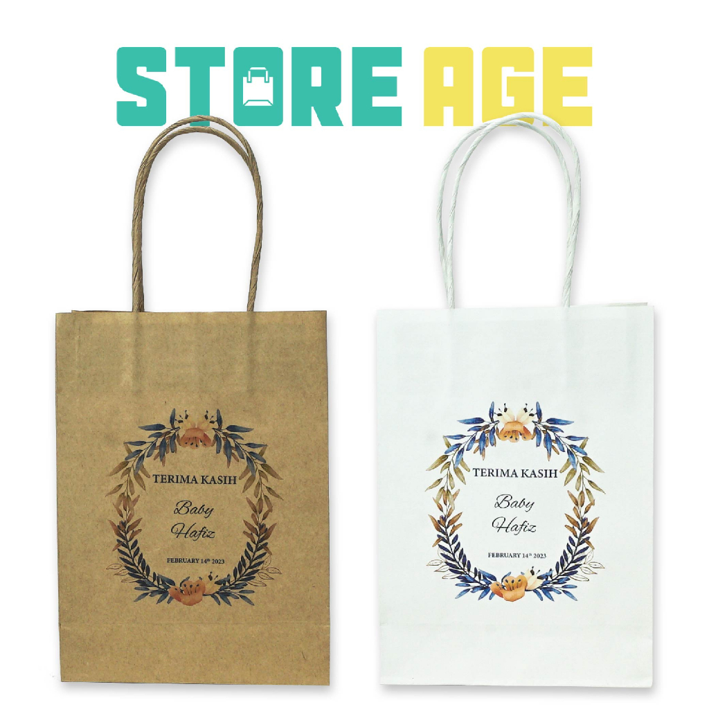 Store Age [100pcs] CETAK NAMA Paper Bag S Size Wedding Goodies Doorgift ...