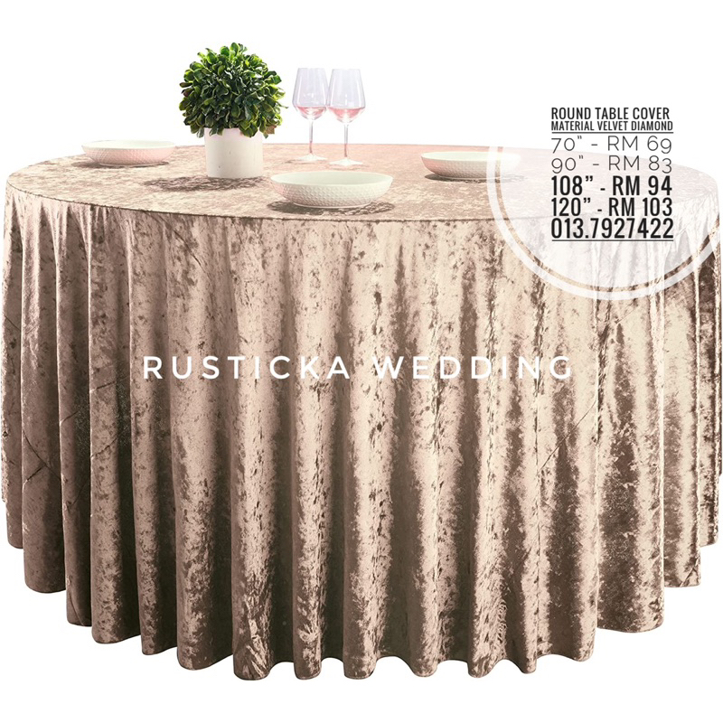 Round Table Cover Velvet Diamond Alas Meja Bulat Baldu Catering Canopy ...