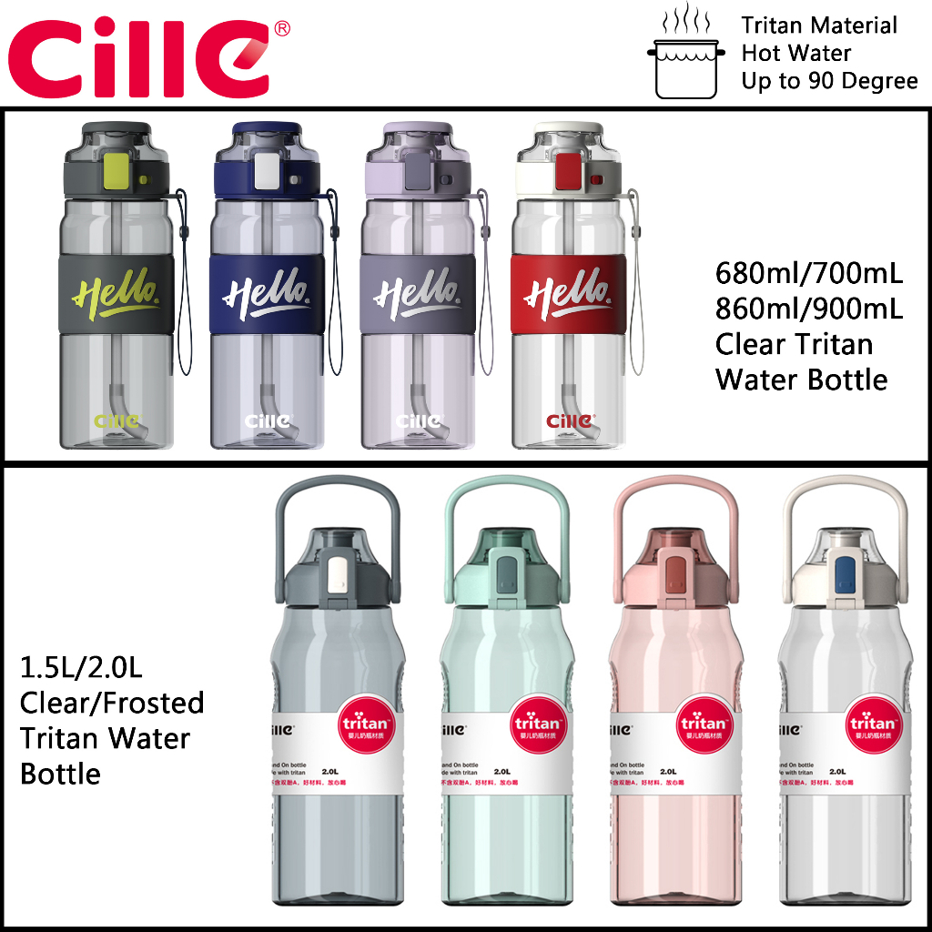 Cille 680ml/700ml/860ml/900ml/1.5L/2L Large Capacity Leakproof Tritan BPA-Free Water Bottle ...