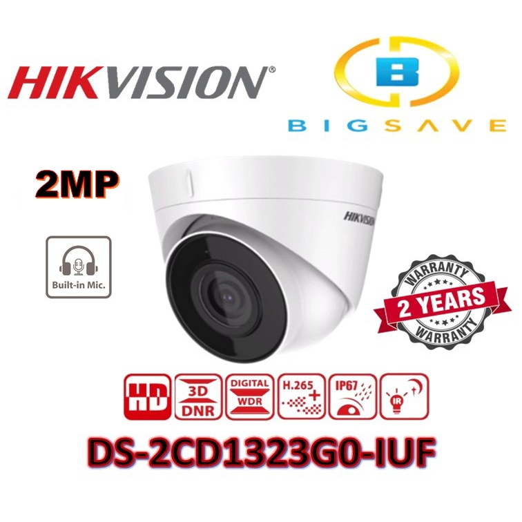 HIKVISION 2MP DS-2CD1323G0-IUF BUILD-IN MIC FIXED TURRET DOME NETWORK CAMERA | Shopee Malaysia