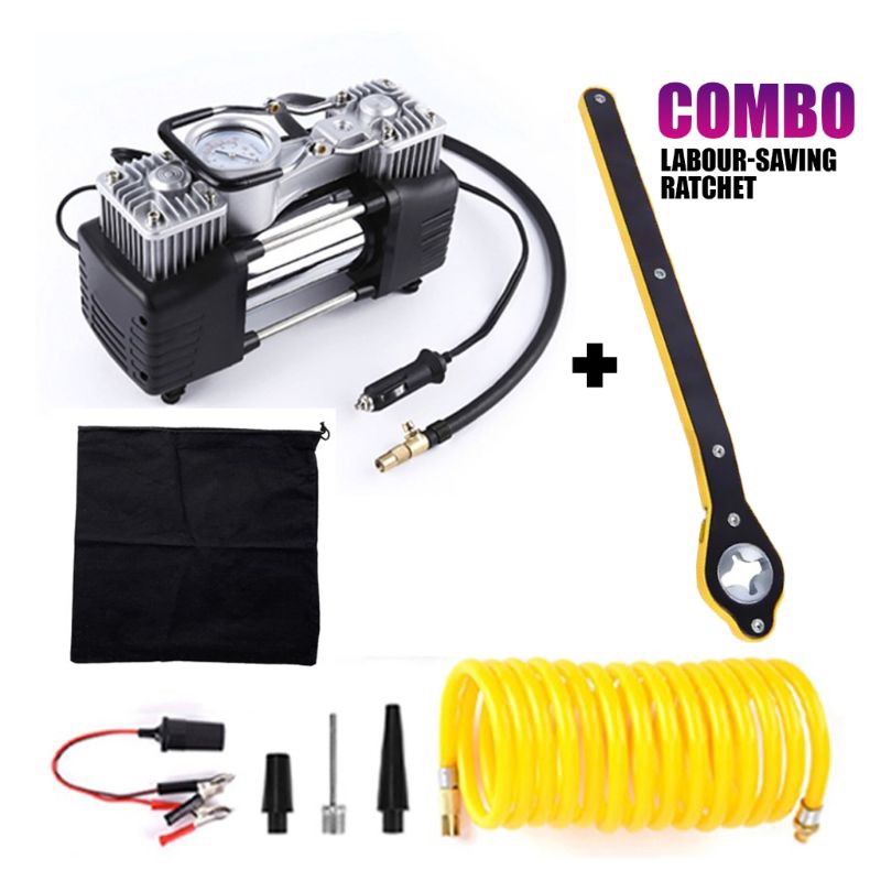 Pam Angin Tayar Kereta HEAVY DUTY Double Cylinder Portable Car Tyre ...