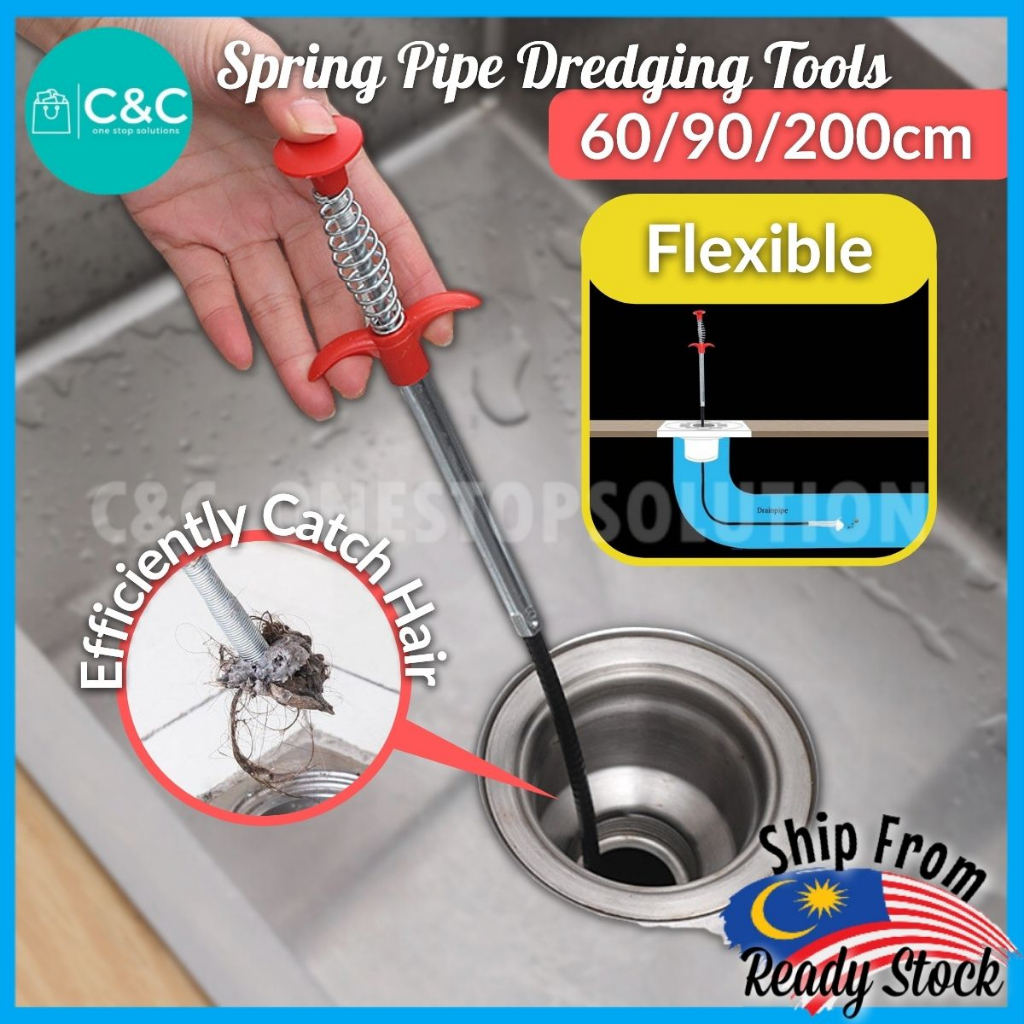 Snake Drain Cleaner Spring Gripper Clog Remover Pipe Pembersih Sinki ...