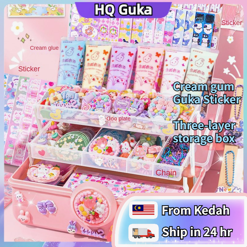 DIY Cream glue Guka Set Cute Three-layer storage box Sticker Stationery ...