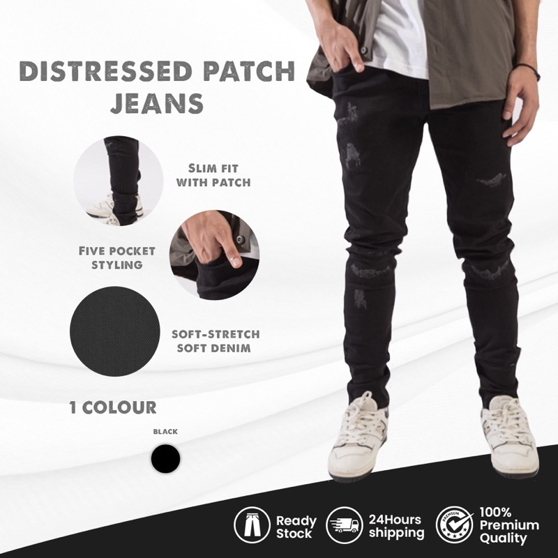 DC CLOTHING DISTRESSED PATCH JEANS(BLACK) | Shopee Malaysia