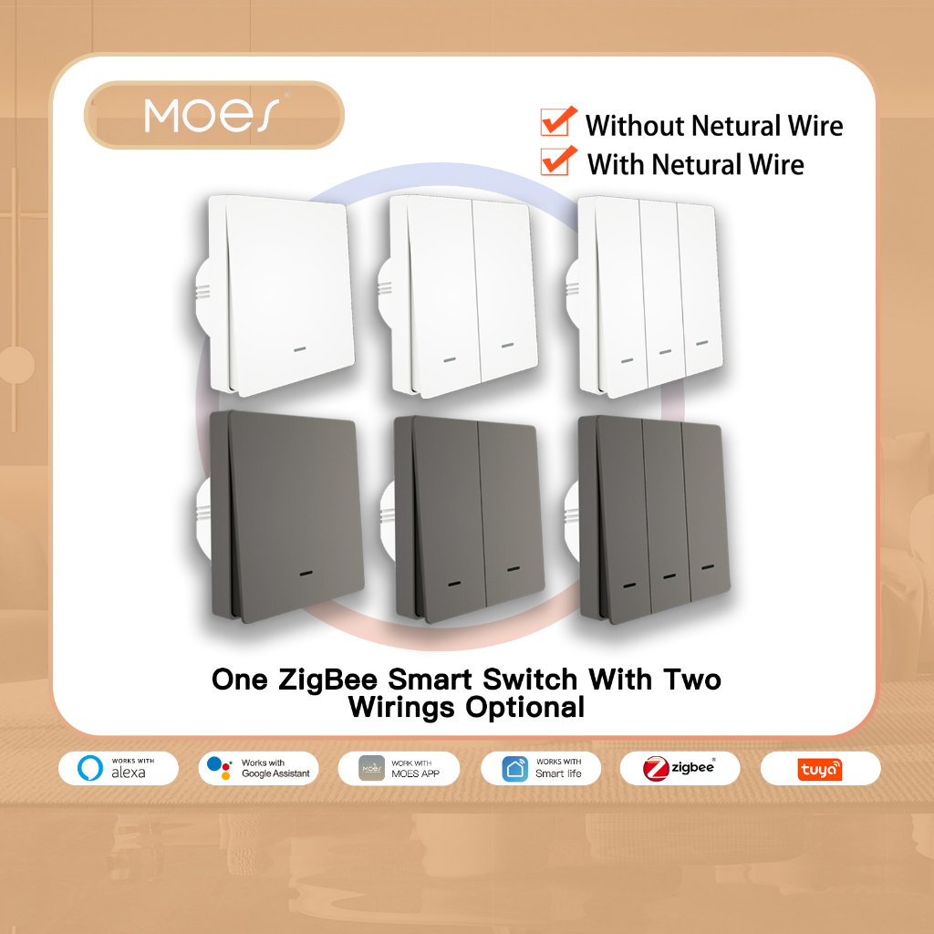 （Ship from Malaysia）MOES Smart Switch Tuya ZigBee No Neutral Wire No Capacitor Needed Smart Life ...