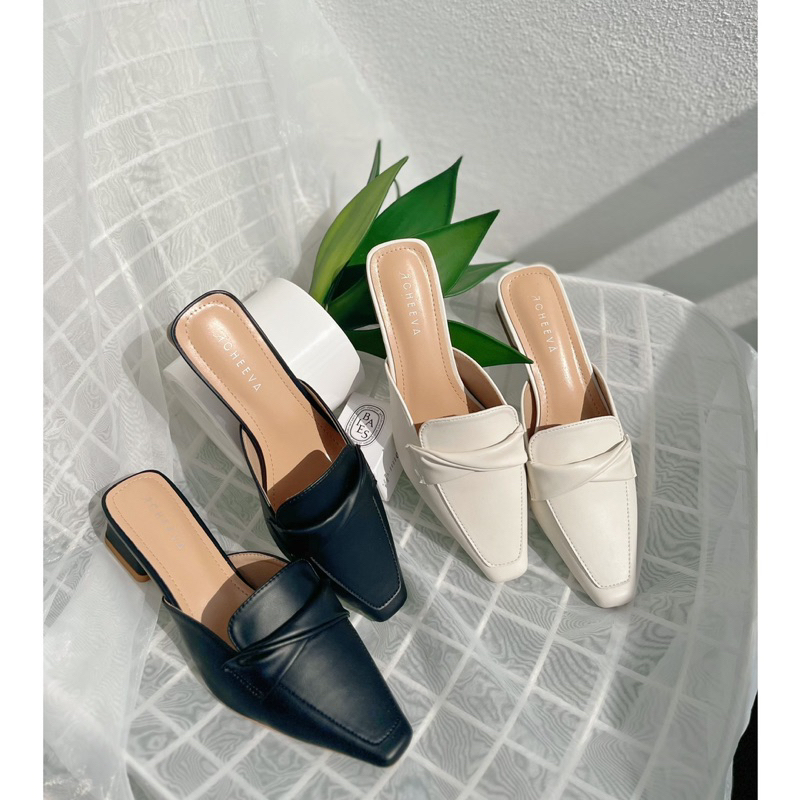 Edgy Square Headed Mules With Folded Origami Design | Shopee Malaysia