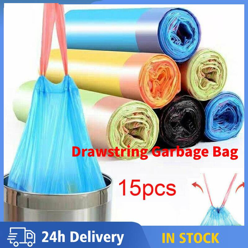 15 Pieces/Roll 45x50cm Thick Garbage Bag Cleaning Garbage Bag Drawcord ...