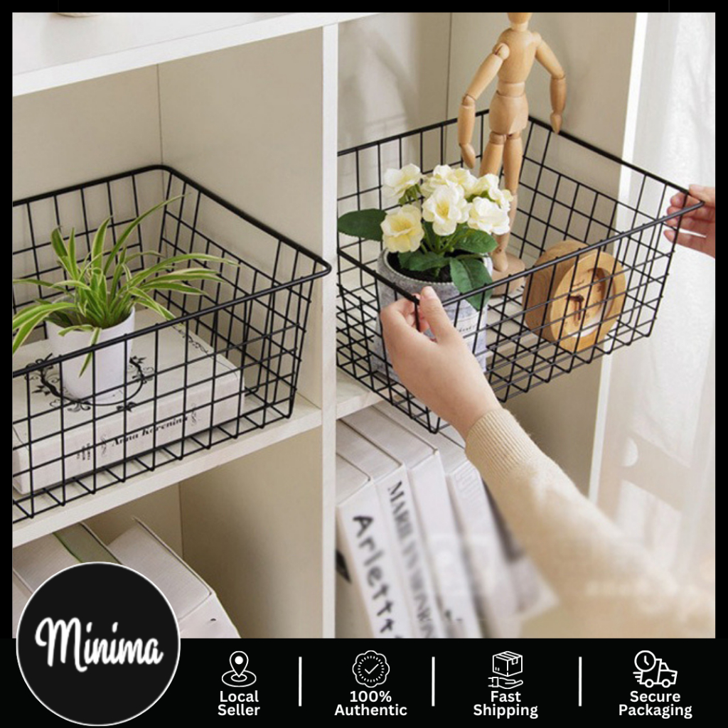 MINIMA Nordic Style Multipurpose Steel Square Basket Storage Rack for ...