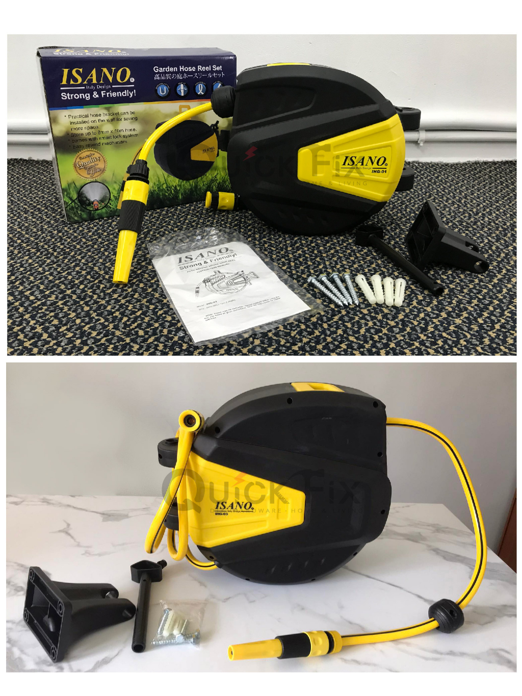 QuickFix ISANO AUTO Retractable Water Hose Reel Pipe Garden 10m & 20m ...