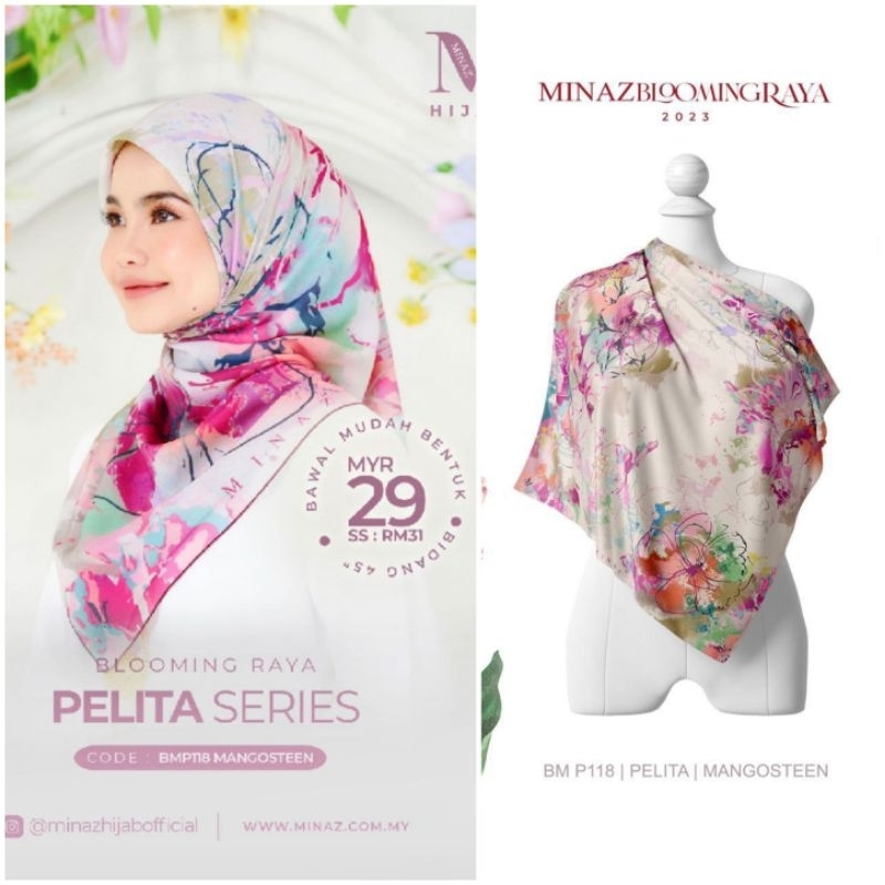 Minaz hijab blooming raya 2023(tudung bawal)Aur Black- tudung raya ...
