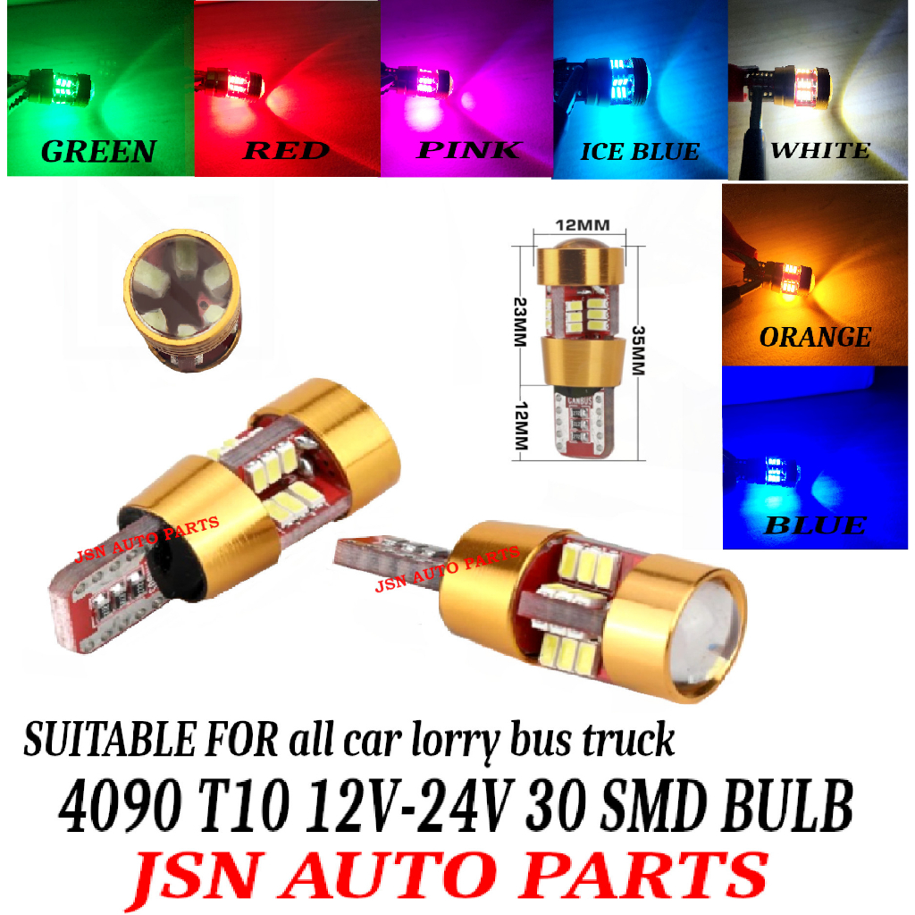 30 SMD LED 12V-24V BULBS 4090 T10 SUITABLE FOR ALL CAR LORRY BUS TRUCK ...