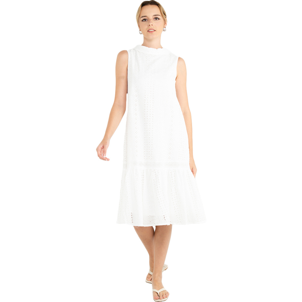 ELLE Apparel Crew Neck Sleeveless Embroidered Maxi Dress ES100639 ...
