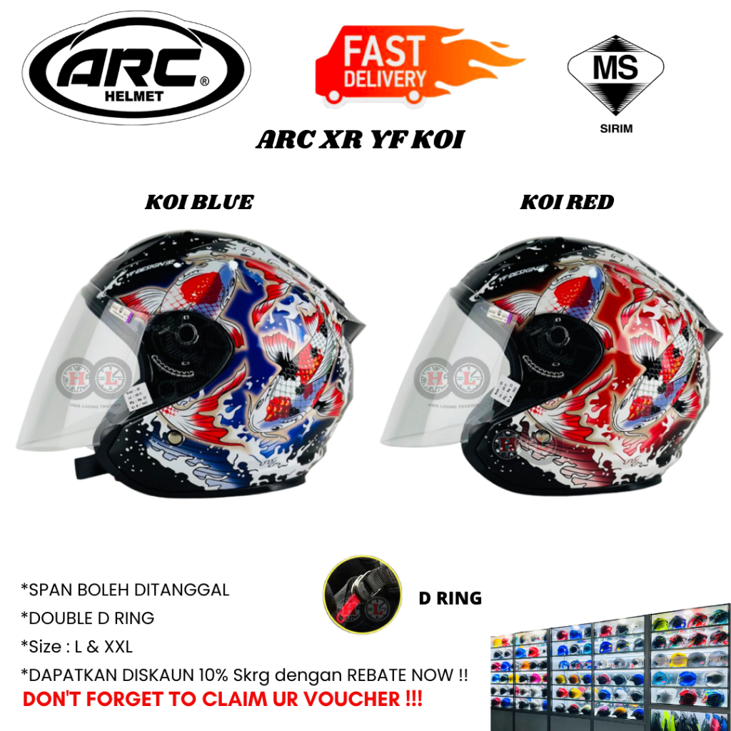 ARC XR YF DESIGN KOI OPEN FACE HELMET ORIGINAL ( ARC HELMET XR IKAN KOI ...