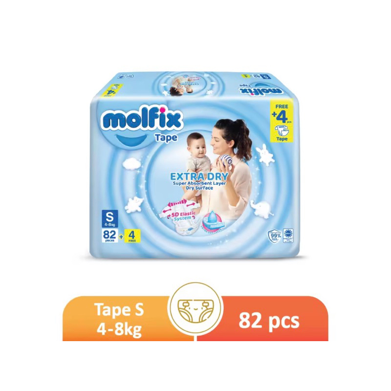 Molfix Extra Dry Tape Diaper Super Jumbo Pack (S82+4) | Shopee Malaysia
