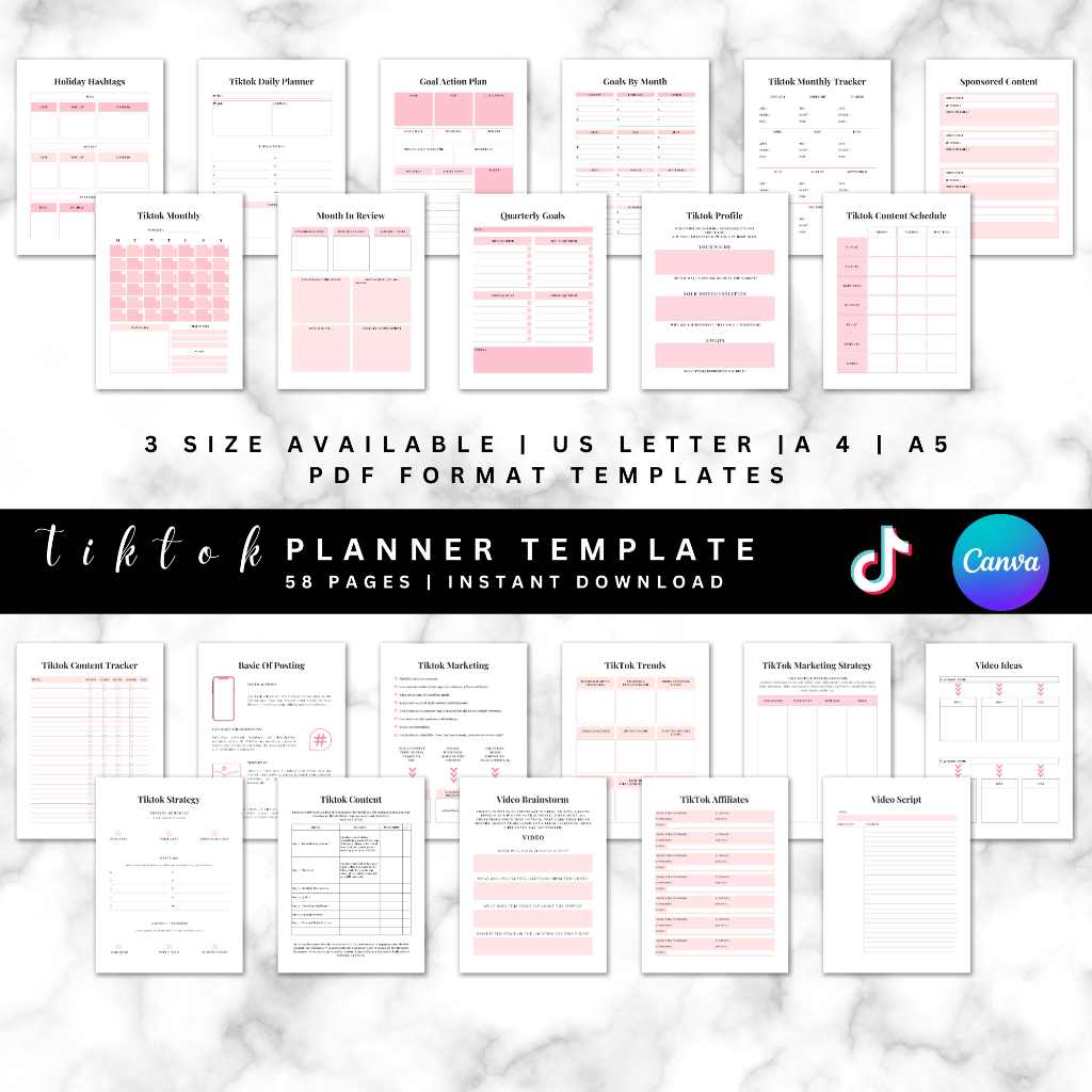 58 Pages Tiktok Planner | Tiktok Tracker Printable | Content Planner ...