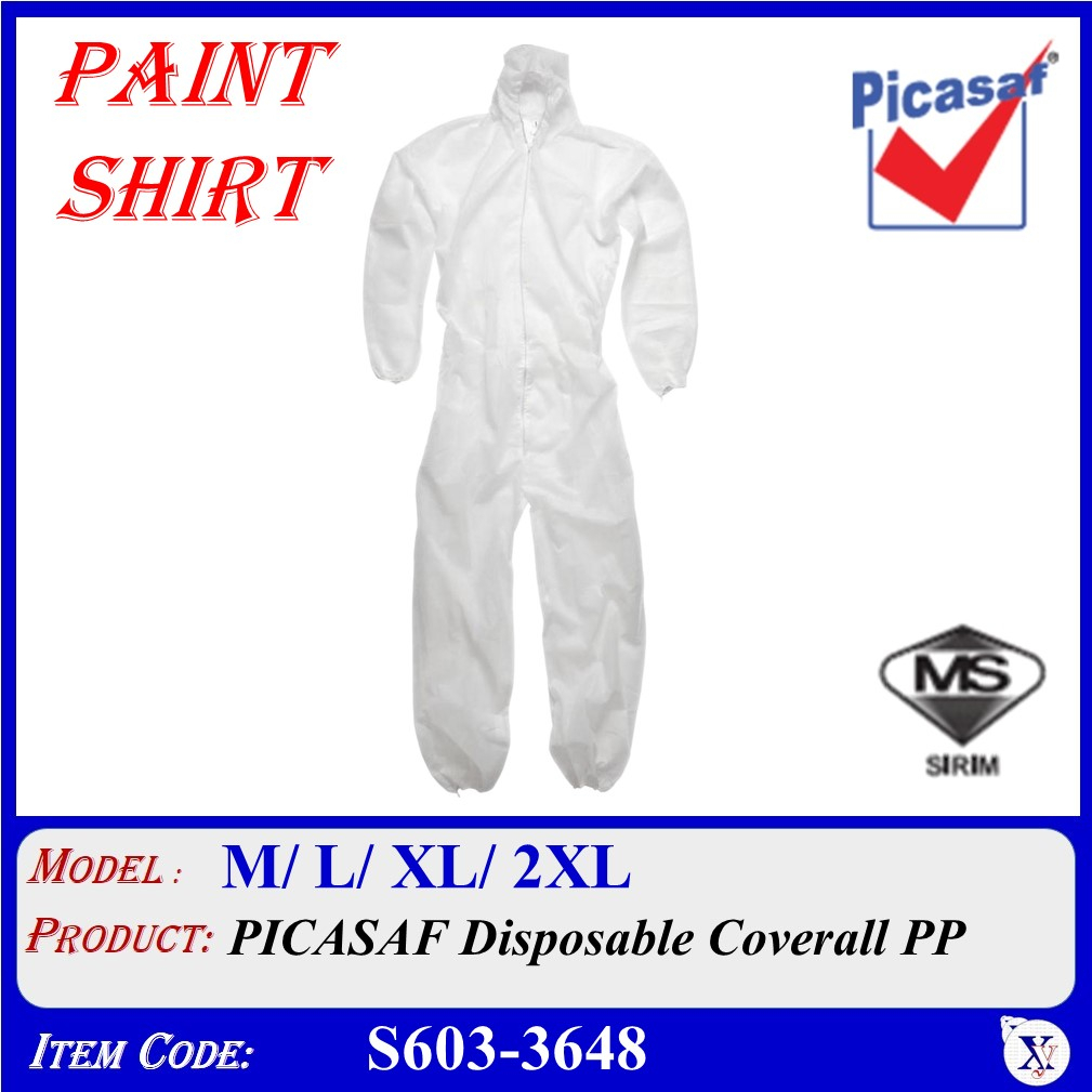 (1pc, 3pcs) PICASAF Disposable Coverall PP (PAINT SHIRT) S603-3648 (M ...