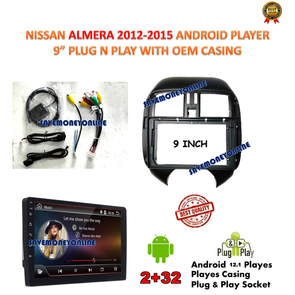NISSAN ALMERA 2012 - 2015 ANDROID PLAYER 9” INCH PLUG N PLAY WITH OEM ...