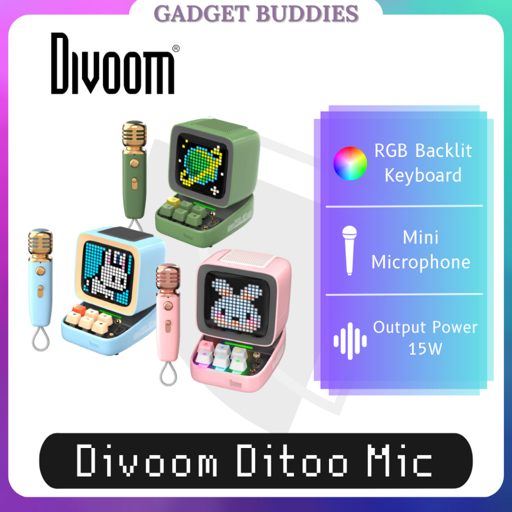 Divoom Ditoo Mic Pixel Art Bluetooth Speaker | RGB Backlit Keyboard ...