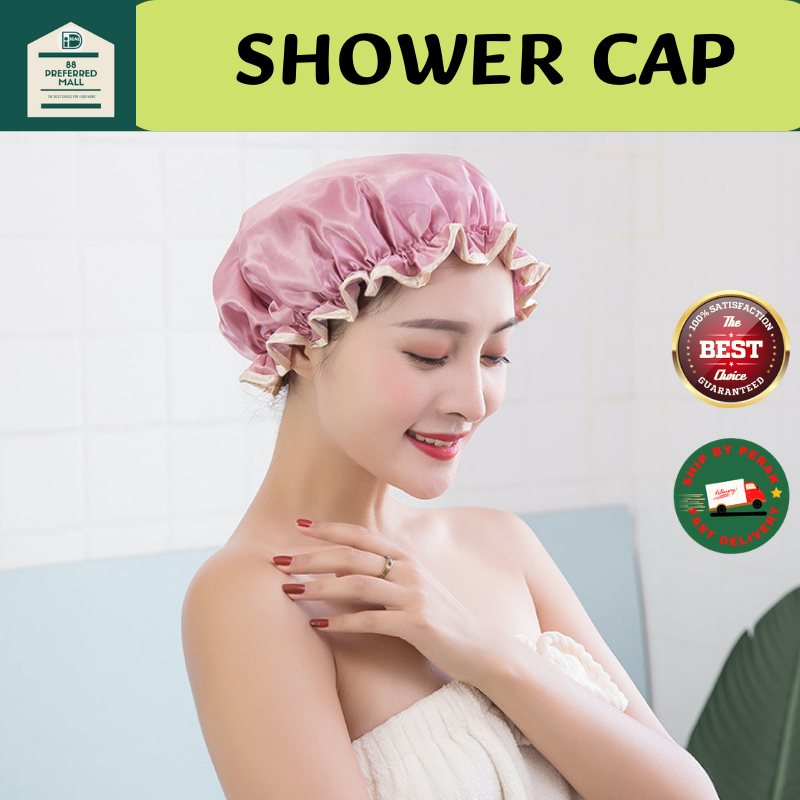Waterproof Women Shower Cap Satin Beanie Hair Bonnet Bath Accessories ...