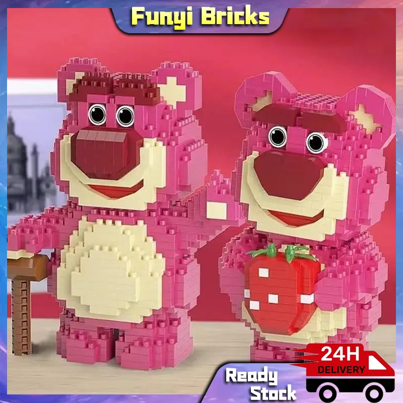🇲🇾Lotso Bear Building Blocks Micro Bricks Pink Strawberry Bear Toys ...
