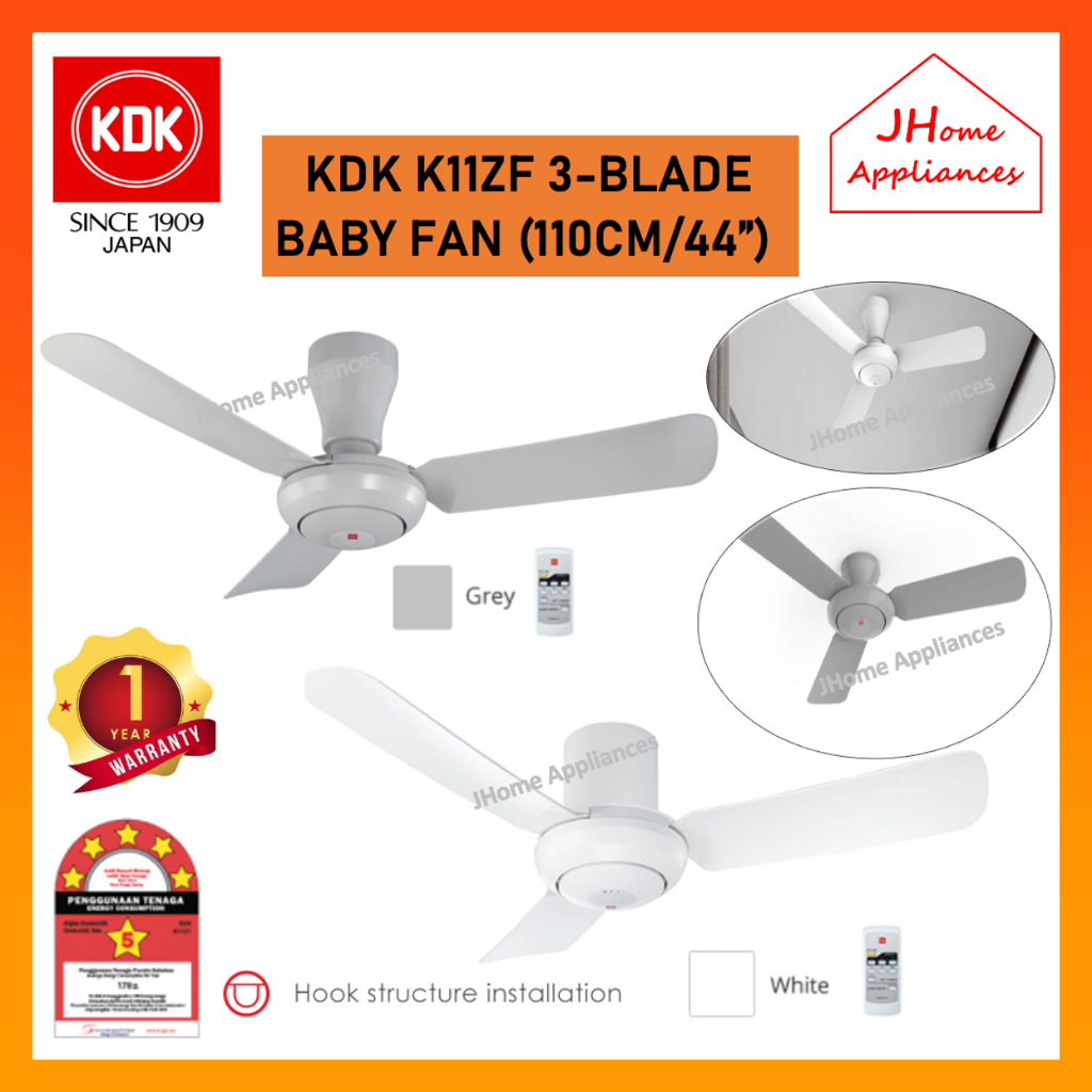 KDK K11ZF BABY FAN WITH REMOTE CONTROL (110CM/44”) K11ZF-GY (GREY ...