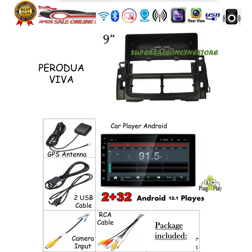 PERODUA VIVA ANDROID PLAYER 9” INCH PLUG N PLAY WITH OEM CASING ...