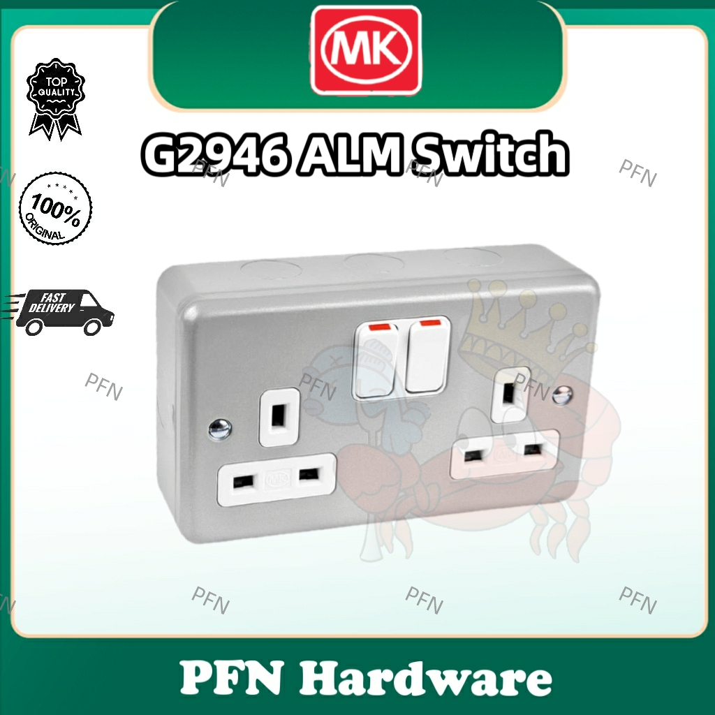 MK G2946 Metal Clad 2 Gang 13A 250V Shutter Switch Socket Outlet (SIRIM)💥READY STOCK💥 | Shopee ...