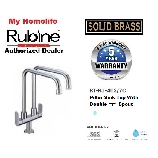 Rubine RT-RJ-402/7C Rosa Junior Series Double Spout Pillar Kitchen Sink ...