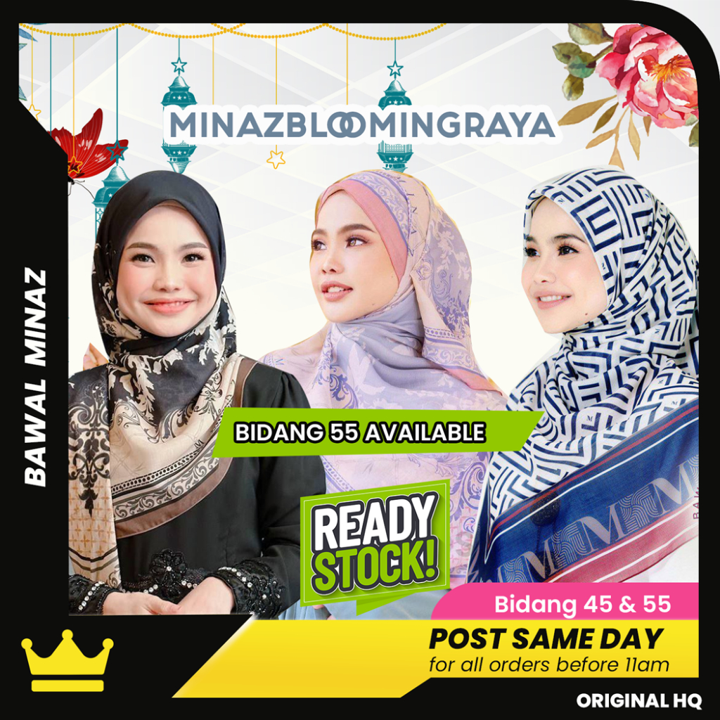 Minaz Blooming Raya 2023 Tudung bawal minaz hijab Series Bidang 45 55 ...