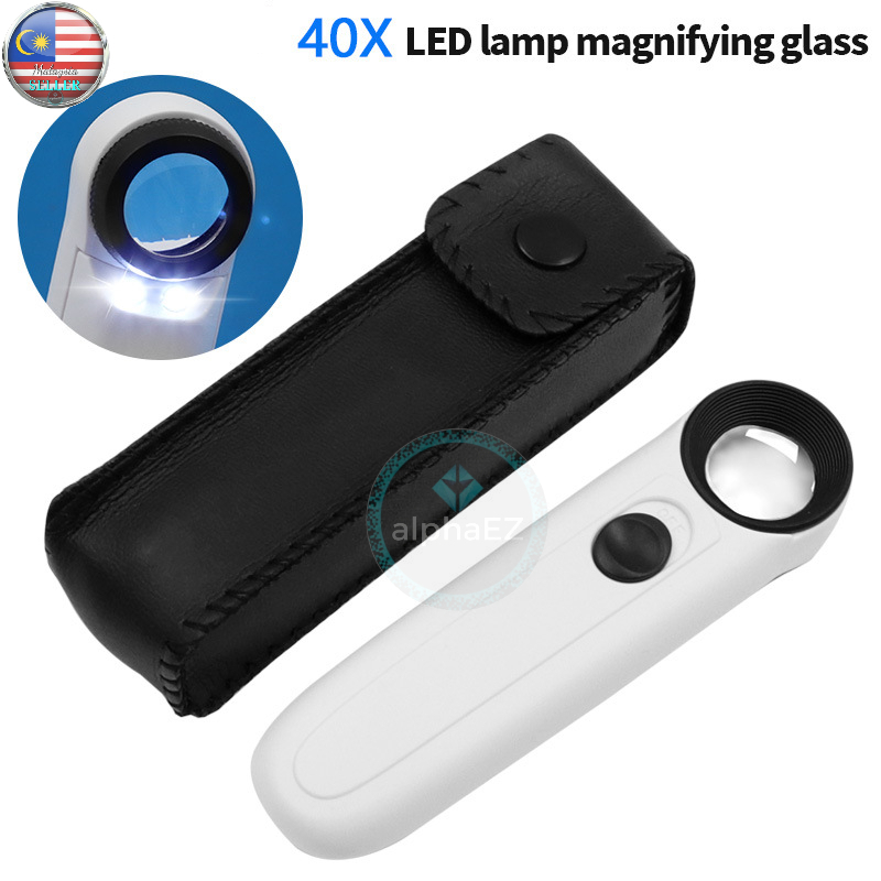 40x Magnifier Magnifying Acrylic lens Glass with 2 LED Light Handheld ...