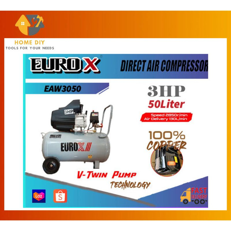 EUROX EAX3050 AIR COMPRESOR 3.0HP X 50LITRE Direct Driven Air Compressor | Shopee Malaysia