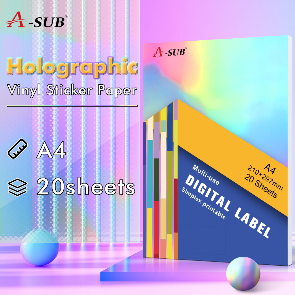 A-SUB A4 Holographic Sticker Paper for Inkjet Printer 20PCS Sticker ...