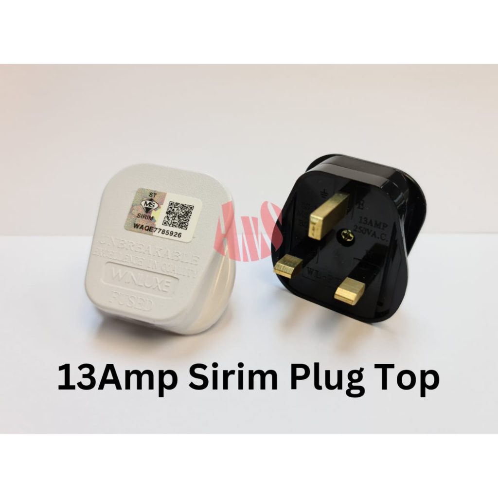 (SIRIM) 13Amp 3Pin Unbreakable Fused Plug Top White Black Kepala Plug ...