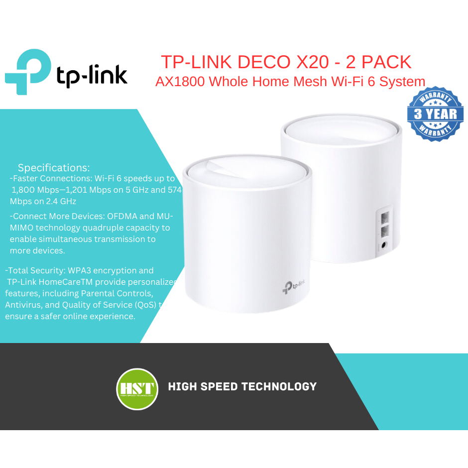 TP-LINK DECO X20 2 PACK AX1800 Whole Home Mesh Wi-Fi 6 System | Shopee ...