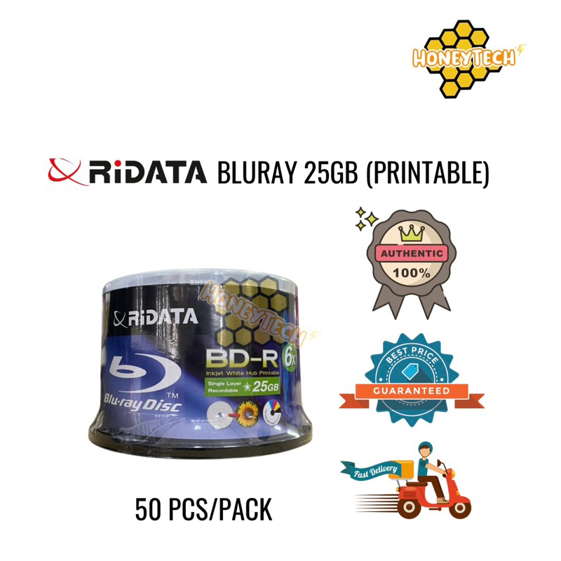 [ ORIGINAL ] RIDATA BLURAY BD-R BDR DISC 25GB/6X SPEED WITH PRINTABLE SURFACE 50PCS/PACK ...
