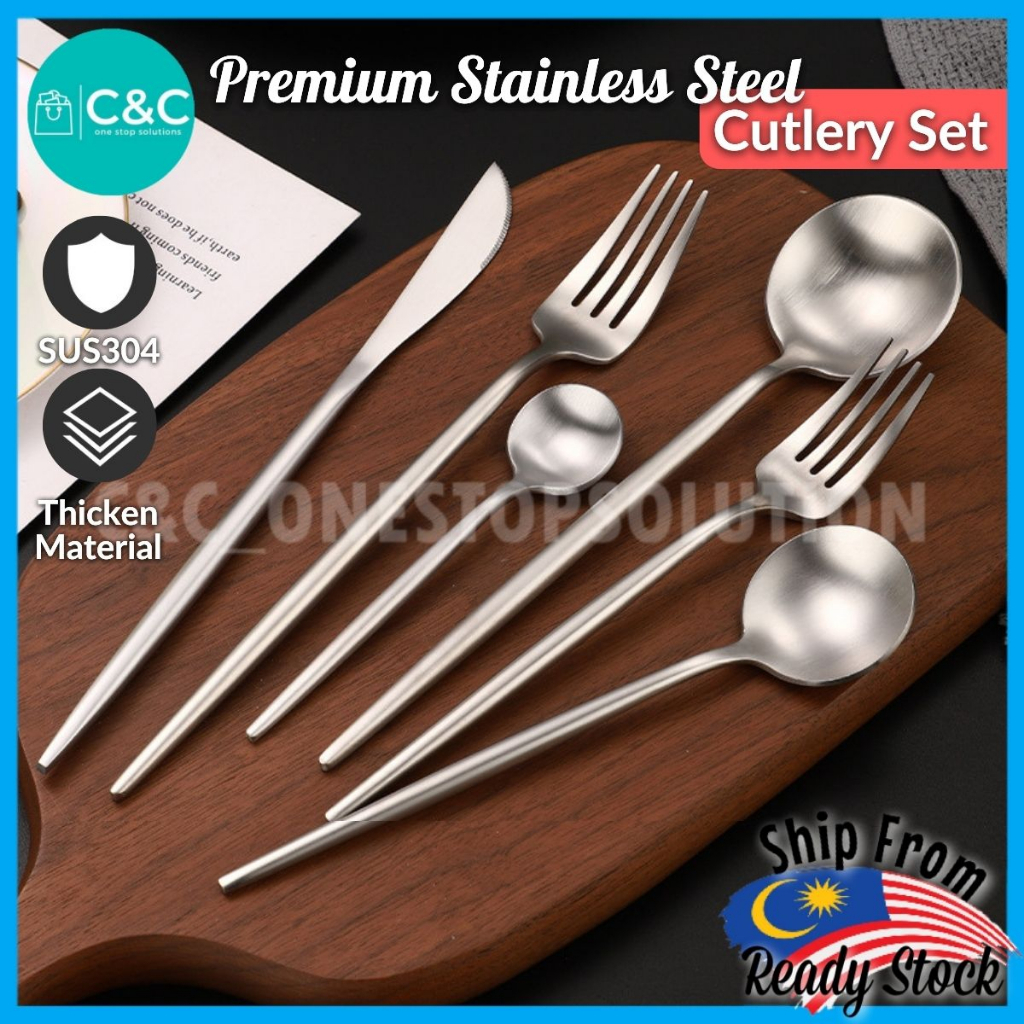 PREMIUM Stainless Steel Cutlery Set / Sudu Tebal Garfu Tebal Utensil ...