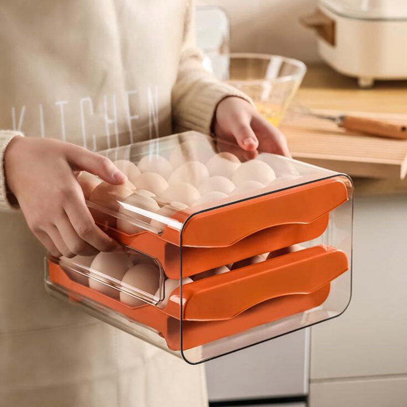 32 Slot Grid Double Layer Egg Storage Box Stackable Egg Tray Container ...