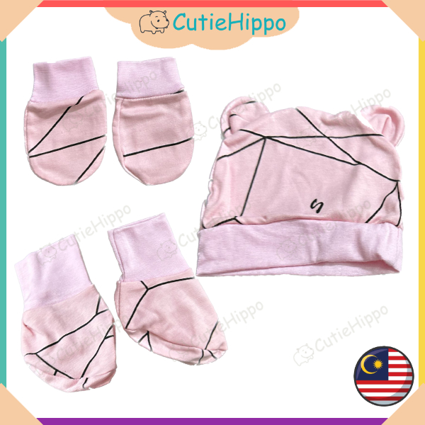(Cartoon) Newborn Baby Hat Mitten Booties Set Infant Beanie Cap Kain ...