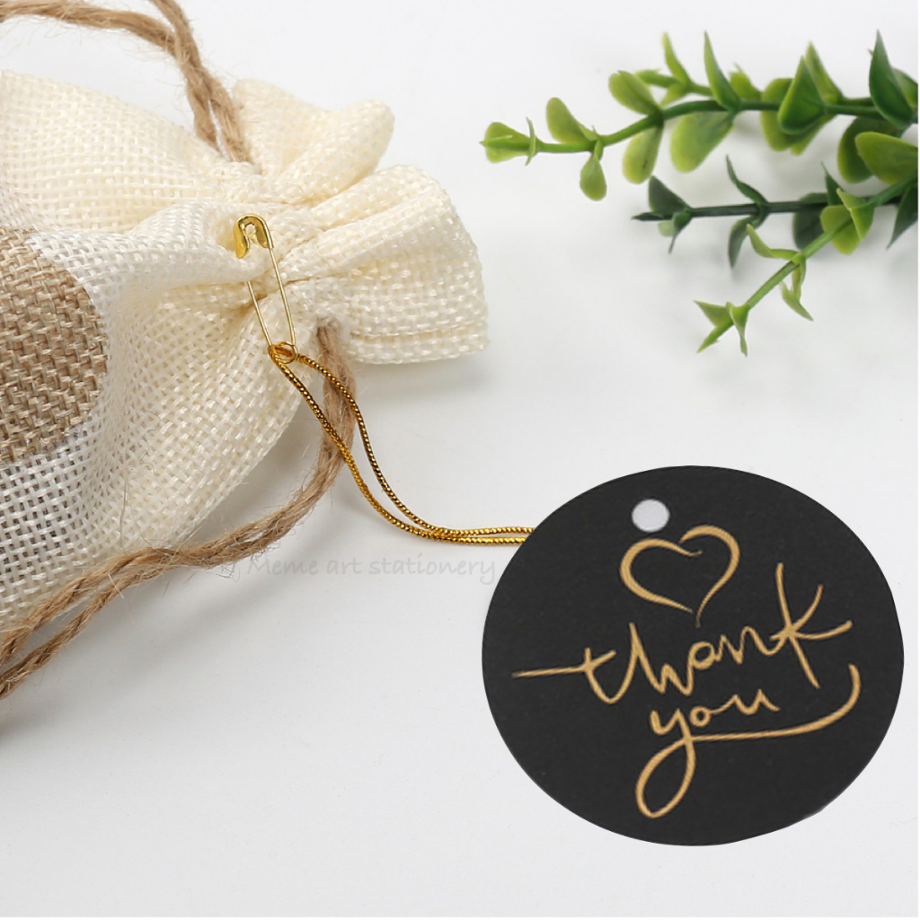 MEME 100Pcs Gold Text Thank You Card Tag with Pin and String Black ...