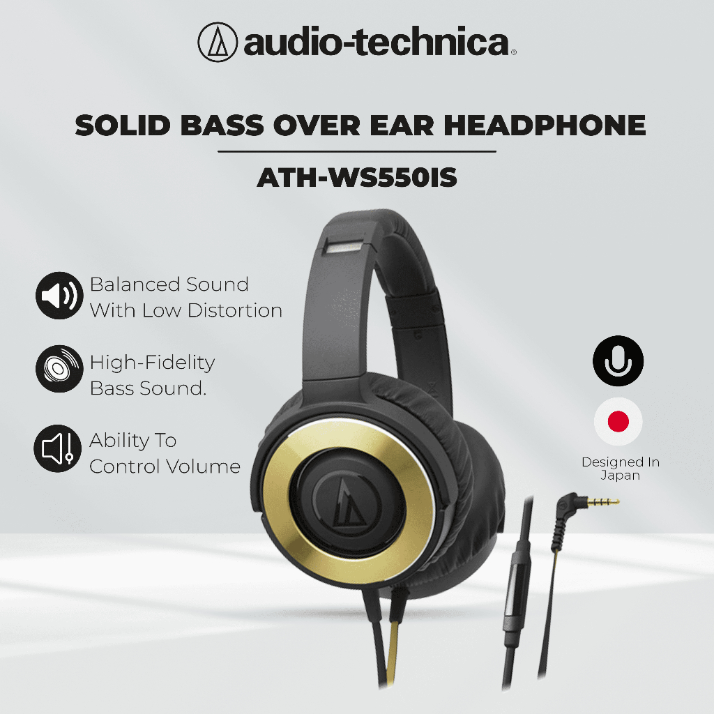 Audio-Technica ATH-WS550IS Solid Bass Over Ear Headphone - Black Gold ...