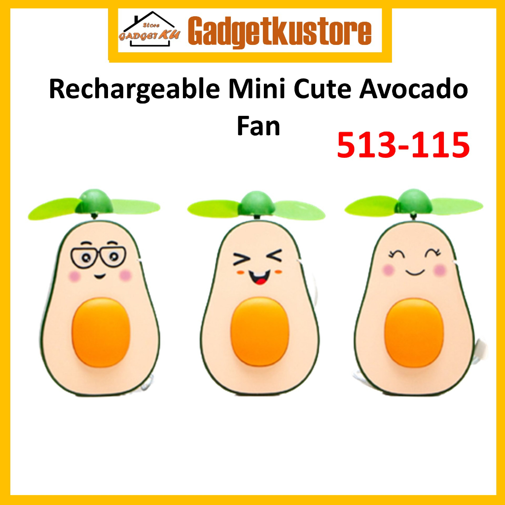 Cute Avocado Small Mini Fan with with LED Light USB Rechargeable ...